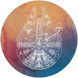 Fototapete Komar "Vlies selbstklebend - Star Wars Millennium Falcon - Gr&ouml;&szlig;e 125 x 125 cm", blau (blau, wei&szlig;, braun), B:125m L:125m, Vlies, Tapeten, Fototapete, Kinderzimmer