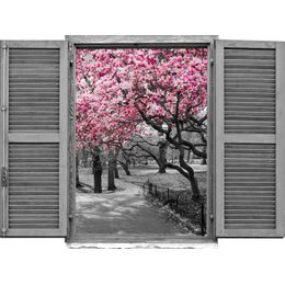 Wandtattoo queence "Park", rosa, B:80cm H:60cm T:0,1cm, Wandtattoos, Wandtattoo, Wandsticker, Wandbild, selbstklebend, 3D, Fenster