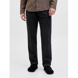 Jack & Jones Stoffhose JACK & JONES "JPSTKANE HYBRID BONDI JOGGER SN", Herren, Gr. XS, N-Gr, schwarz, Web, Obermaterial: 80% Baumwolle, 20% Leinen, unifarben, relaxed fit kn&ouml;chellang, Hosen Stoffhose