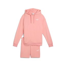 Trainingsanzug Puma "SHORT HOODED RELAXED SWEAT SUIT 7" TR OP", Damen, Gr. M, pink (pink fruit), Sweatware, Obermaterial: 68% Baumwolle, 32% Polyester, unifarben, relaxed fit, Sportanz&uuml;ge Trainingsanzug, mit verstellbarer Kapuze, mit Seitennahttaschen, entspannte Passform