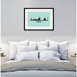 Bild queence "N&uuml;rnberg Skyline", blau (farbe rahmen: schwarz, farbe bild(er): blau), B:50cm H:40cm, Acrylglas, Holz, Papier, Bilder, Bild, HD Premium Poster-Druck inkl. Holzrahmen