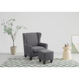 Ohrensessel Home Affaire "Chilly, Sessel mit Hocker", grau, B:84cm H:101cm T:84cm, Microfaser PRIMABELLE (100% Polyester);Karo Stoff (60% Polyester/40% Baumwolle);Velvet (100% Polyester);Luxus-Microfaser in Teddy Optik (100% Polyester), Sessel, Ohrensessel, in Cord und Microfaser-Bezug