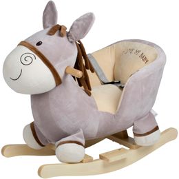 Schaukeltier BABYGO "Rocker Donkey", bunt (grau, braun, beige), Schaukeltiere, BabyB:61cm H:52cm L:61cm, Pl&uuml;sch, Schaukeltier, mit Kufen und Griffen aus Birkenholz; Made in Europe, B:61cm H:52cm L:61cm