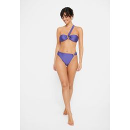 Bandeau-Bikini-Top LSCN BY LASCANA "Baila", Damen, Gr. 46, Cup A/B, lila (violett), Polyamid, leicht gl&auml;nzend, unifarben, Bikini-Oberteile Bandeau-Bikini-Top, mit asymmetrischem Schnitt