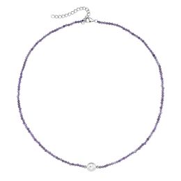 Collier Smart Jewel "Collier mit Edelstein-Kugeln + Muschelkern-Perle, Silber 925", lila, Halsketten, Damen, Silber 925 (Sterlingsilber), Collier