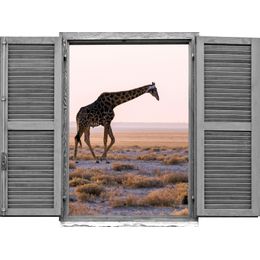 Wandtattoo queence "Giraffe", beige (natur), B:80cm H:60cm T:0,1cm, Wandtattoos, Wandtattoo, Wandsticker, Wandbild, selbstklebend, 3D, Fenster