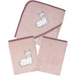 W&ouml;rner Handtuch Set W&Ouml;RNER "Lama rosa Kapuzenbadetuch mit 2 Waschhandschuhen", rosa, 3 Stk., Frottier, Frottier, Obermaterial: 100% Baumwolle, Handt&uuml;cher, Handtuch Set, mit s&uuml;&szlig;er Lamastickerei
