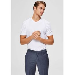 V-Shirt Selected "SLHNEWPIMA SS V-NECK TEE B NOOS", Herren, Gr. M, wei&szlig;, Single Jersey, Obermaterial: 95% Baumwolle, 5% Elasthan, unifarben, Basic, normal, V-Ausschnitt, Shirts V-Shirt