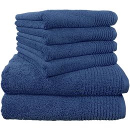 Handtuch Set Dyckhoff "Brillant", blau, 6 Stk., Walkfrottee, Walkfrottee, Obermaterial: 100% Baumwolle, Handtuch-Sets, Handtuch Set, mit Streifenbord&uuml;re;4 Handt&uuml;cher (50x100cm), 2 Duscht&uuml;cher (70x140cm)