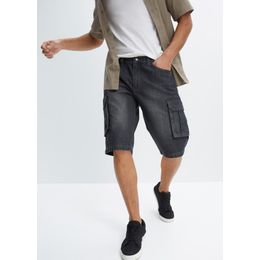 Bermudas bonprix, Herren, Gr. 64, N-Gr, schwarz (schwarz denim), Obermaterial: 99% Baumwolle, 1% Elasthan, relaxed fit, Hosen Bermudas, aus Baumwolle und Elasthan, Relaxed Fit, Cargo-Jeans-Design