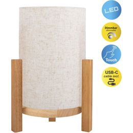 N&auml;ve N&Auml;VE LED Tischleuchte "Madita", beige (natur), 1, &Oslash; 18cm H: 32cm, 1 Stk., Leuchten, Akkubetrieb, inkl. USB-C-Kabel, Holzgestell, Textilschirm, dimmbar, LED Tischleuchte