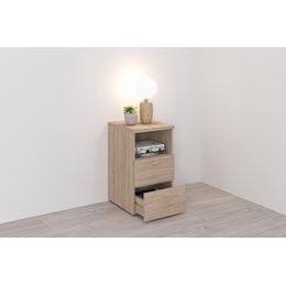 Nachtkonsole FMD "Suva", braun (struktureichefarben hell), B:35cm H:60cm T:40cm, Holzwerkstoff, Sideboards, Nachtkonsole, Nachttisch m. 2 Schubk&auml;sten und offenem Fach