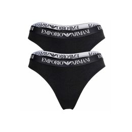 String Emporio Armani "String ESSENTIAL COTTON 2er Pack", Damen, Gr. L, schwarz, Obermaterial: 95% Baumwolle CO. 5% Elasthan EL., Unterhosen String