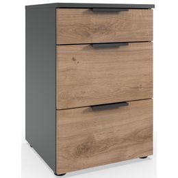 Nachtkommode wimex "Level by fresh to go", schwarz (front plankeneiche nachbildung, korpus graphit), B:41cm H:61cm T:41cm, Holzwerkstoff, Sideboards, Nachtkommode, 3 Schubladen mit soft-close Funktion, 41cm breit, 61cm hoch