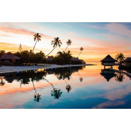 Fototapete papermoon "PALMEN-STRAND-KARIBIK S&Uuml;DSEE MEER D&Uuml;NEN OZEAN SONNE", bunt, B:3,5m L:2,6m, Vlies, Tapeten, Fototapete