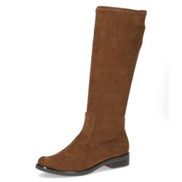 Schlupfstiefel Caprice, Damen, Gr. 37,5, XS-Schaft, braun (brandy), Textil, Schuhe Schlupfstiefel, Blockabsatz, Langschaftstiefel in klassischer Linie, XS Schaft