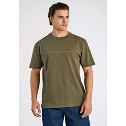 T-Shirt LINDBERGH, Herren, Gr. S, dusty army, Jersey, Obermaterial: 100% Baumwolle, bestickt, unifarben, oversize h&uuml;ftbedeckend, Rundhals, Shirts T-Shirt, mit Stickerei auf der Brust