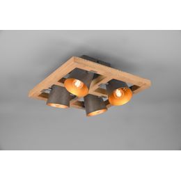 Trio LEUCHTEN Deckenleuchte "Bell", grau (nickelfarben), 4, H: 19,8cm, 1 Stk., Leuchten, 4-flammig mit Schirmen in Glocken-Optik, Holz-Nickel-Antik-Kombination, Deckenleuchte