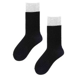 Socken Hudson "Socke Cosmic Block", Damen, Gr. 39-42, schwarz (schwarz 0005), Obermaterial: 39% Polyamid PA. 30% Wolle WO. 23% Viskose CV. 7% Kaschmir WS. 1% Elasthan EL., Socken Socken