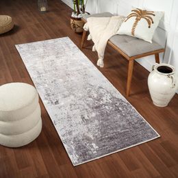 Teppich LIVABLISS "BANGKOK", grau, B:80cm H:9mm L:220cm, Kunstfaser, Teppiche, Teppich, Designerteppich in Marmor Optik, Kurzflor Wohnzimmerteppich/L&auml;ufer