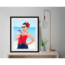 Bild queence "Lifeguard", rot (farbe rahmen: schwarz, farbe bild(er): rot), B:50cm H:70cm, Acrylglas, Holz, Papier, Bilder, Bild, HD Premium Poster-Druck inkl. Holzrahmen