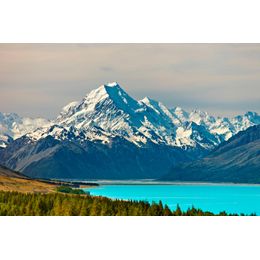 Fototapete papermoon "Mount Cook and Pukaki Lake", bunt, B:5m L:2,8m, Vlies, Tapeten, Fototapete