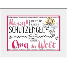 Bild queence "Schutzengel Oma", pink (farbe rahmen: schwarz, farbe bild(er): pink), B:40cm H:30cm, Acrylglas, Holz, Papier, Bilder, Bild, HD Premium Poster-Druck inkl. Holzrahmen