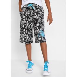 Sweatbermudas bonprix, Jungen, Gr. 152, N-Gr, schwarz (schwarz bedruckt), Obermaterial: 100% Baumwolle, bedruckt, Hosen Sweatbermudas, aus reiner Baumwolle, mit Eingrifftaschen, bequeme Passform