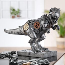 Tierfigur CASABLANCA BY GILDE "Skulptur Steampunk T-Rex Dino", silber (silberfarben), B:40cm H:25cm T:13,5cm, Kunstharz, Dekofiguren, Tierfigur