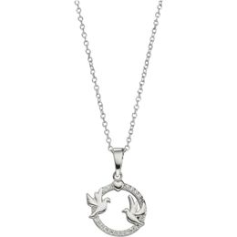 Kette mit Anh&auml;nger Firetti "Schmuck Geschenk Silber 925 Halsschmuck Halskette Kreis, Tauben, Herz", silber (silberfarben, kristallwei&szlig;), Halsketten, Damen, Silber 925 (Sterlingsilber), L: 45 B: 1,1mm, Kette mit Anh&auml;nger, mit Zirkonia (synth.), B:1,1mm