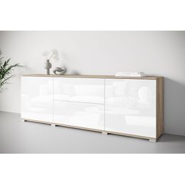 Lowboard OTTO HOME "Kenia", wei&szlig; (eiche sonoma, wei&szlig; hochglanz), B:180cm H:62cm T:34cm, FSC-zertifizierter Holzwerkstoff, Hartfaserplatte, Kunststoff, Sideboards, Lowboard, 2 T&uuml;ren, 2 Schubladen, Breite 180 cm, h&ouml;henverstellbare Einlegeb&ouml;den