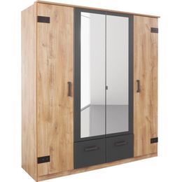 Dreht&uuml;renschrank wimex "Glasgow", grau (plankeneiche, graphit), B:180cm H:198cm T:58cm, Holzwerkstoff, Schr&auml;nke, Dreht&uuml;renschrank