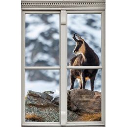 Wandsticker queence "Steinbock", braun, B:40cm H:60cm T:0,1cm, Wandtattoos, Wandsticker, Wandsticker, Wandbild, selbstklebend, 3D, Fenster