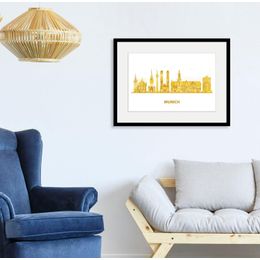 Bild queence "Munich Goldstadt", gold (farbe rahmen: schwarz, farbe bild(er): goldfarben), B:70cm H:50cm, Acrylglas, Holz, Papier, Bilder, Bild, HD Premium Poster-Druck inkl. Holzrahmen