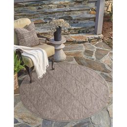 Teppich Carpet City "In-& Outdoorteppich Santorini 457, 3D-Effekt, Raute-Look", braun, H:5mm &Oslash;:200cm, Polypropylen, Teppiche, Teppich, Wetterfest & UV-best&auml;ndig f&uuml;r Terrasse, Balkon, K&uuml;che, Flur
