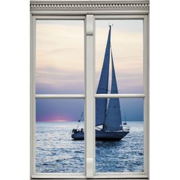 Wandsticker queence "Segelschiff", blau, B:40cm H:60cm T:0,1cm, Wandtattoos, Wandsticker, Wandsticker, Wandbild, selbstklebend, 3D, Fenster