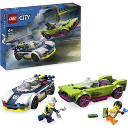 Konstruktionsspielsteine Lego "Verfolgungsjagd mit Polizeiauto und Muscle Car (60415), Lego City", bunt, Spielbausteine, Kinder, Kunststoff, Konstruktionsspielsteine, Made in Europe