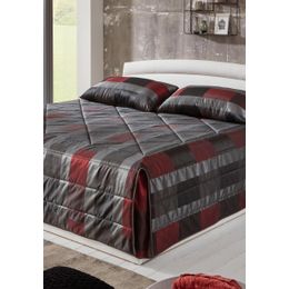 Tagesdecke, grau (grau, rot), B:297cm L:250cm, Polyester, Westfalia Schlafkomfort, Tagesdecken, Tagesdecke