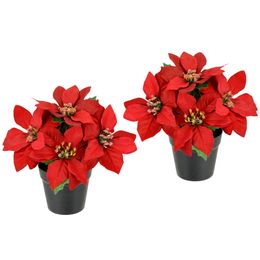 Kunstblume I.GE.A. "Poinsettia im Topf", rot, B:16cm H:17cm L:16cm, Polyester, Kunstpflanzen, Kunstblume, 2er Set K&uuml;nstliche Blume Weihnachtsstern Christstern Weihnachtsdeko