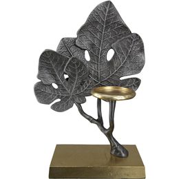 Kerzenleuchter Gilde "Leaf", grau (anthrazitfarben, goldfarben), B:25cm H:38cm T:10,5cm, Aluminium, Kerzenhalter, Kerzenleuchter, Kerzenhalter aus Aluminium, 1-flammig