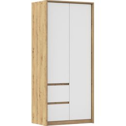 Dreht&uuml;renschrank Rauch "Mainz mit Passepartout", wei&szlig; (eiche artisan, alpinwei&szlig;), B:96cm H:212cm T:58cm, Holzwerkstoff, Schr&auml;nke, Dreht&uuml;renschrank, optional mit Beleuchtung, Au&szlig;ent&uuml;ren mit Push-to-Open Funktion