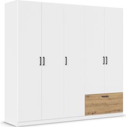 Dreht&uuml;renschrank Rauch "Kleiderschrank Schrank Garderobe W&auml;scheschrank BARI", wei&szlig; (alpinwei&szlig;, eiche artisan), B:225cm H:210cm T:54cm, Holzwerkstoff, Schr&auml;nke, Dreht&uuml;renschrank, mit Schubasten au&szlig;en, moderner Griff in Graumetallic MADE IN GERMANY