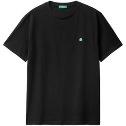 T-Shirt, Herren, Gr. XS, schwarz, Single Jersey, Obermaterial: 100% Baumwolle, United Colors Of Benetton, unifarben, Basic, Rundhals, Shirts T-Shirt, mit Label-Badge