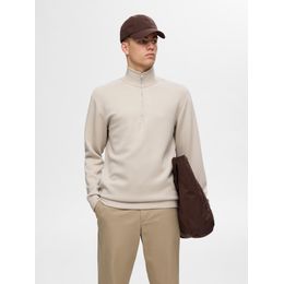 Sweatshirt Selected "SLHEMANUEL SOFT ZIP HIGH NECK SWEAT NOOS", Herren, Gr. XXL, beige (pure cashmere), Sweatware, Obermaterial: 77% Viskose, 18% Polyester, 5% Elasthan, unifarben, regular fit normal, Rippb&uuml;ndchen, Sweatshirts Sweatshirt