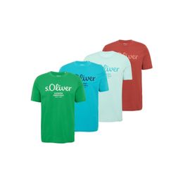 T-Shirt s.Oliver "T-Shirt Logo T-Shirt 4er Pack", Herren, Gr. M, blau (rot, t&uuml;rkis, t&uuml;rkis, gr&uuml;n), Obermaterial: 100% Baumwolle CO., Shirts T-Shirt