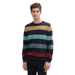 Strickpullover Tom Tailor, Herren, Gr. L, bunt (navy multicolor stripe), Strick, Obermaterial: 100% Baumwolle, gestreift, normal h&uuml;ftbedeckend, Pullover Strickpullover, mit Blockstreifen