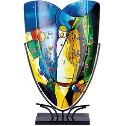 Tischvase CASABLANCA BY GILDE "Magic, Dekovase", bunt, B:35cm H:58cm T:10cm, Glas, Metall, Vasen, Tischvase, Vase aus Glas, mit schwarzem Metallfu&szlig;