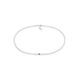 Choker Elli "Halskette Choker Yin Yang Glasperlen 925 Sterling Silber" Gr. 36, wei&szlig;, Halsketten, Damen, ohne Stein, Silber 925 (Sterlingsilber), Choker