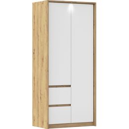 Dreht&uuml;renschrank Rauch "Mainz mit Passepartout", wei&szlig; (eiche artisan, alpinwei&szlig;), B:96cm H:212cm T:58cm, Holzwerkstoff, Schr&auml;nke, Dreht&uuml;renschrank, optional mit Beleuchtung, Au&szlig;ent&uuml;ren mit Push-to-Open Funktion