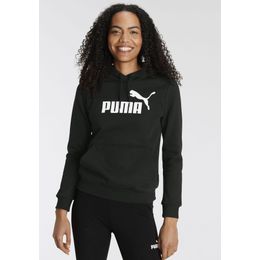 Kapuzensweatshirt Puma "ESS LOGO HOODIE FL", Damen, Gr. S, schwarz (Puma schwarz), Fleece, Obermaterial: 66% Baumwolle, 34% Polyester, meliert, regular fit normal, angesetztes B&uuml;ndchen, Sweatshirts Kapuzensweatshirt, mit gef&uuml;tterter Kapuze, mit K&auml;ngurutasche, Regular Fit